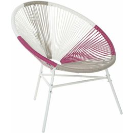 Beliani Balkonstuhl Beige Weiß Rosa Polyrattan Spaghetti-Optik Modern Mexikanischer Stil Outdoor Balkon Terrasse Garten Möbel