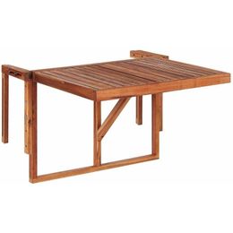 Beliani Balkonhängetisch Akazienholz Dunkelbraun 60 x 40 cm Höhenverstellbar Balkontisch Balkon, Terrasse, Balkonmöbel