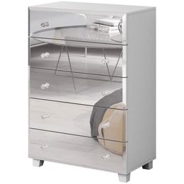 Lomadox Highboard Kommode mit Spiegel Fronten BUCCERI-83 weiß, mit 5 Schubkästen, b/h/t: ca. 72/106/45 cm - weiß