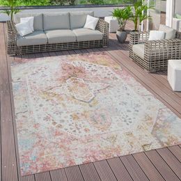 Paco Home - Outdoor Teppich Terrasse Balkon Küchenteppich Vintage Orient Muster Rosa Gelb ø 160 cm Rund