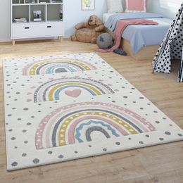 Kinderteppich Teppich Kinderzimmer Herz Punkte Creme Rosa Blau Gelb 120 cm Rund - Paco Home