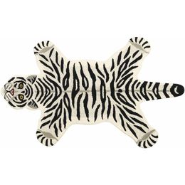 Beliani Teppich Schwarz und Weiß Wolle Tiermotiv 100 x 160 cm Tiger Design Handgetuftet Modern Kurzhaar Kinderzimmer Schlafzimmer Deko Accessoires - Weiß