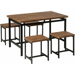 Beliani Essgruppe Esszimmer Set Braun Tisch 4 Hockern 75 x 120 cm mdf Tischplatte Metallgestell Industriell - Dunkler Holzfarbton