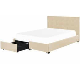 Beliani - Polsterbett Beige Leinenoptik 180 x 200 cm mit Bettkasten Stauraum Modern Elegant Glamourös Gepolstertes Bett für Schlafzimmer - Beige