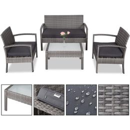 Casaria Polyrattan Gartenmöbel mit Bank Tisch 2 Stühle inkl. Auflagen Sicherheitsglas Wetterfest Modern Outdoor Terrasse Balkon Möbel Lounge Set Grau