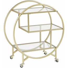 Beliani - Servierwagen Transparent und Gold Glas rund mit Rollen Metallgestell glamourös moderne Ablagemöglichkeit für Küche Terrasse Wohnzimmmer