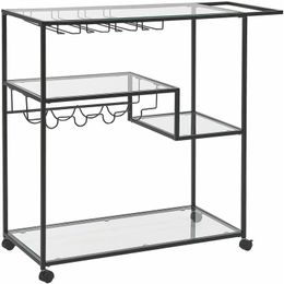 Beliani - Servierwagen Transparent und Schwarz Glas rechteckig mit Griff Rollen Flaschenhalter Gläserhalter Metallgestell für Küche Terrasse