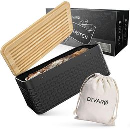 Divarø Brotkasten – Brotbox mit Bambusdeckel [2in1 Funktion] – Aus Karbonstahl für lange Frische – Nachhaltiger Brottopf – Brotbehälter & Brotsack –