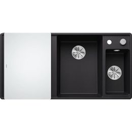 Blanco - Silgranit Spülbecken mit Restebecken und Abtropffläche, Axia iii 6 s-f, schwarz 990 x 500 mm, Hauptbecken rechts - schwarz