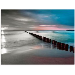 Glasbild Artland "Ostsee mit schönem Sonnenaufgang" Bilder Gr. B/H: 80 cm x 60 cm, Gewässer, 1 St., schwarz (schwarz, weiß) Glasbilder