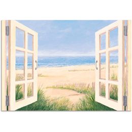 Wandbild Artland "Fensterblick Frühlingsmorgen" Bilder Gr. B/H: 100 cm x 70 cm, Alu-Dibond-Druck Fensterblick, 1 St., beige (naturfarben) Kunstdrucke