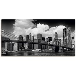 Wandbild Artland "Manhattan Skyline, Brooklyn Bridge" Bilder Gr. B/H: 100 cm x 50 cm, Leinwandbild New York Querformat, 1 St., schwarz Kunstdrucke