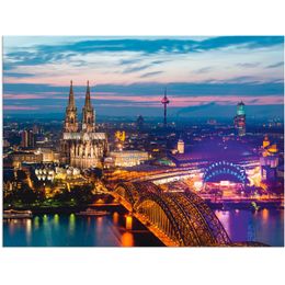 Wandbild Artland "Köln Panorama am Abend" Bilder Gr. B/H: 80 cm x 60 cm, Alu-Dibond-Druck Deutschland Querformat, 1 St., blau Kunstdrucke