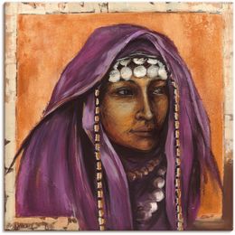 Leinwandbild Artland "Beduinin II mit auberginefarbenem Tuch" Bilder Gr. B/H: 100 cm x 100 cm, Frau, 1 St., lila Leinwandbilder