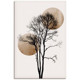 Wandbild Artland "Sonne und Mond versteckt" Bilder Gr. B/H: 60 cm x 90 cm, Leinwandbild Baumbilder Hochformat, 1 St., grau Kunstdrucke