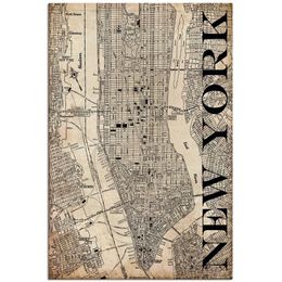 Wandbild Artland "New York Karte Straßen Grunge" Bilder Gr. B/H: 60 cm x 90 cm, Leinwandbild Amerika Hochformat, 1 St., beige (naturfarben) Kunstdrucke