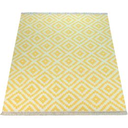 Wollteppich Paco Home "Kenitra 500" Teppiche Gr. B/L: 160 cm x 230 cm, 12 mm, 1 St., gelb (gelb, weiß) Schurwollteppiche