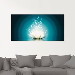 Glasbild Artland "Magie der Lotus-Blume" Bilder Gr. B/H: 125 cm x 50 cm, Blumen, 1 St., blau Glasbilder