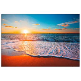 Wandbild Artland "Sonnenuntergang und das Meer" Bilder Gr. B/H: 90 cm x 60 cm, Alu-Dibond-Druck Strand Querformat, 1 St., blau Kunstdrucke