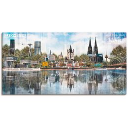 Leinwandbild Artland "Köln Skyline Abstrakte Collage 20" Bilder Gr. B/H: 100 cm x 50 cm, Deutschland, 1 St., blau Leinwandbilder