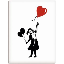 Leinwandbild Artland "Silhouette Mädchen Ballon Herz" Bilder Gr. B/H: 90 cm x 120 cm, Bilder von Kindern Hochformat, 1 St., schwarz Leinwandbilder
