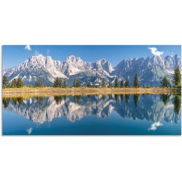 Wandbild Artland "Kaisergebirge Tirol" Bilder Gr. B/H: 100 cm x 50 cm, Alu-Dibond-Druck Berge & Alpenbilder Querformat, 1 St., blau Kunstdrucke