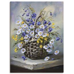 Wandbild Artland "Bunter Korb" Bilder Gr. B/H: 60 cm x 80 cm, Leinwandbild Blumen Hochformat, 1 St., blau Kunstdrucke