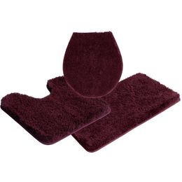 Möve Badematte MÖVE "Essentail/Superwuschel" Badematten Gr. 3-tlg. Stand-WC Set, 3 St., Polyester, rot (burgundy) Einfarbige Badematten