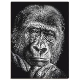 Leinwandbild Artland "Gorilla" Bilder Gr. B/H: 60 cm x 80 cm, Wildtiere Hochformat, 1 St., schwarz Leinwandbilder