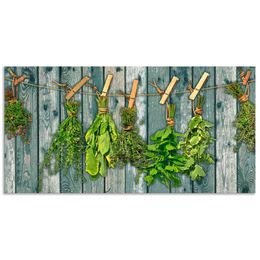 Küchenrückwand Artland "Kräuter mit Holzoptik" Spritzschutzwände Gr. B/H: 100 cm x 50 cm, grün Küchendekoration