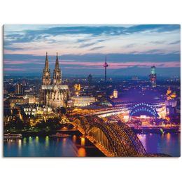 Wandbild Artland "Köln Panorama am Abend" Bilder Gr. B/H: 80 cm x 60 cm, Leinwandbild Deutschland Querformat, 1 St., blau Kunstdrucke