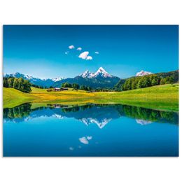 Wandbild Artland "Landschaft in den Alpen" Bilder Gr. B/H: 120 cm x 90 cm, Alu-Dibond-Druck Berge Querformat, 1 St., blau Kunstdrucke