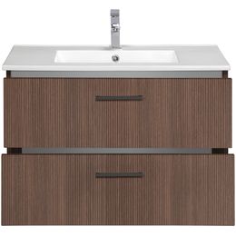 HELD MÖBEL Waschtisch HELD MÖBEL "Trento Badezimmerschrank mit Becken Bestseller" Waschtische Gr. Becken weiß eckig, braun (cannello, eiche, cannello, eiche) Waschtische Badmöbel in Breite 80 cm , Waschplatz mit 2 Schubladen, Badschrank