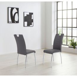 Esszimmerstuhl Hela "Andrea" Stühle Gr. B/H/T: 43 cm x 100 cm x 64 cm, 2 St., Kunstleder, Metall, grau (grau, silberfarben) Küchenstühle