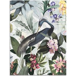 Wandbild Artland "Vintage Kranich" Bilder Gr. B/H: 60 cm x 80 cm, Alu-Dibond-Druck Vogelbilder Hochformat, 1 St., grau Kunstdrucke