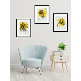 Bild queence "Set Sunflower" Bilder Gr. B/H: 30 cm x 40 cm, Wandbild Blumen Hochformat, 1 St., gelb Kunstdrucke