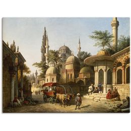 Wandbild Artland "Ansicht einer Moschee in Istanbul" Bilder Gr. B/H: 80 cm x 60 cm, Leinwandbild Gebäude Querformat, 1 St., braun Kunstdrucke