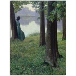 Wandbild Artland "Morgen am Teich in Rastede. 1906" Bilder Gr. B/H: 60 cm x 80 cm, Leinwandbild Frau, 1 St., grün Kunstdrucke