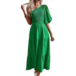 ZWY Maxikleid Grünes One-Shoulder-Kleid mit mittellangen Ärmeln für Damen (Damenkleider