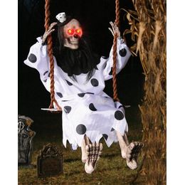 Horror-Shop Dekoobjekt Clown-Skelett mit roten LED Augen auf Schaukel