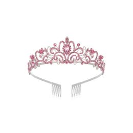 SOTOR Diadem Silver Tiara für Frauen Pink Kristall Tiara Krone Stirnband (Prinzessin Krone Tiara mit Kämmen