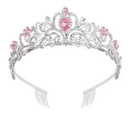 SOTOR Diadem Silver Tiara für Frauen Pink Kristall Tiara Krone Stirnband (Prinzessin Krone Tiara mit Kämmen