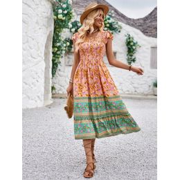 ZWY Sommerkleid Bedrucktes V-Leader-Boho-Kleid (Sexy Damen-Kleid mit hoher Taille
