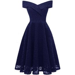 B.X Abendkleid schulterfreies Abendkleid mit Chiffon Spitzen Maxikleid Partykleid Damen Fit-and-Flare-Kleid mit Spitze A-Linie Swing-Kleid Cocktailkleid