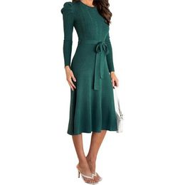 B.X Jerseykleid Damen Cocktailkleid Festlich Partykleid Langarm Winterpullover Hochzeit Strickkleid Sweatkleid Elegant Midi Plissee Abendkleid