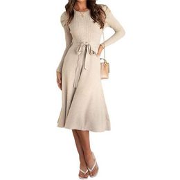 B.X Jerseykleid Damen Cocktailkleid Festlich Partykleid Langarm Winterpullover Hochzeit Strickkleid Sweatkleid Elegant Midi Plissee Abendkleid