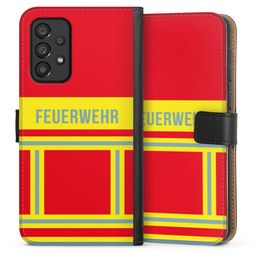DeinDesign Galaxy A33 5G Handy Klapph&uuml;lle Handyh&uuml;lle aus Kunst Leder schwarz Flip Case Fire Fighters Fire Fighter Life Saver Sideflip mit langer Lasche