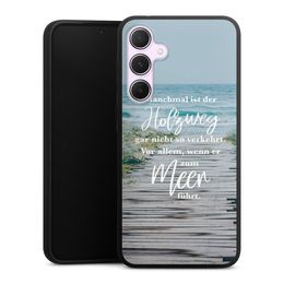 DeinDesign Galaxy A55 5G Handy Premium Silikon H&uuml;lle Handyh&uuml;lle schwarz Case Statement Beach Spruch Silikon Premium Case