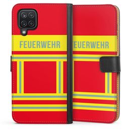 DeinDesign Galaxy A12 Handy Klapph&uuml;lle Handyh&uuml;lle aus Kunst Leder schwarz Flip Case Fire Fighters Life Saver Fire Fighter Sideflip mit langer Lasche