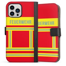 DeinDesign iPhone 13 Pro Max Handy Klapph&uuml;lle Handyh&uuml;lle aus Kunst Leder schwarz Flip Case Fire Fighters Life Saver Fire Fighter Sideflip mit langer Lasche